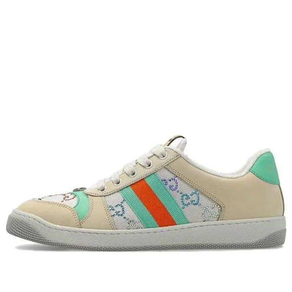 Gucci Gg Crystals Screener Sneakers - Beige/green/orange