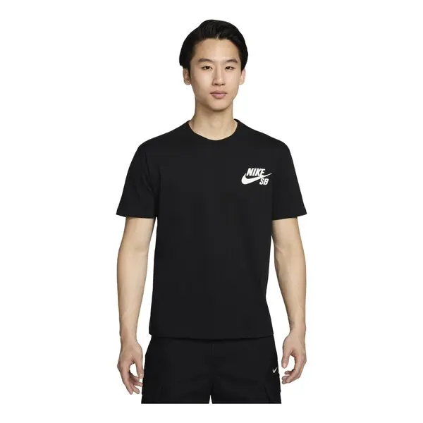 Nike Logo Printing Sports Skateboard Short Sleeve T-shirt - Black