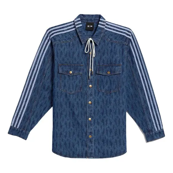 Adidas Originals X Ivy Park Crossover Stripe Solid Color Denim Blue Shirt - Default Color