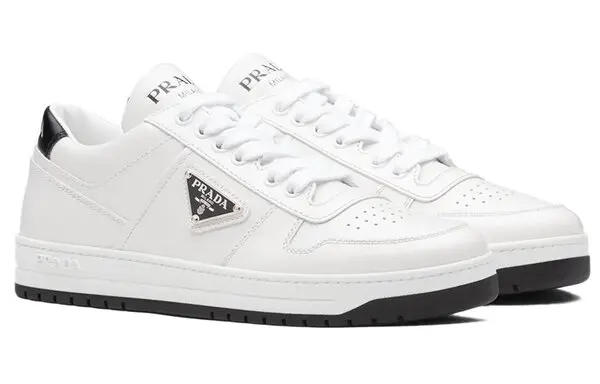 Prada Downtown Perforated Leather Sneakers - White/black