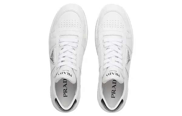 Prada Downtown Perforated Leather Sneakers - White/black