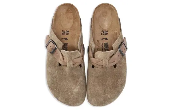 BIRKENSTOCK Boston Braided Suede Leather Clogs - Tan