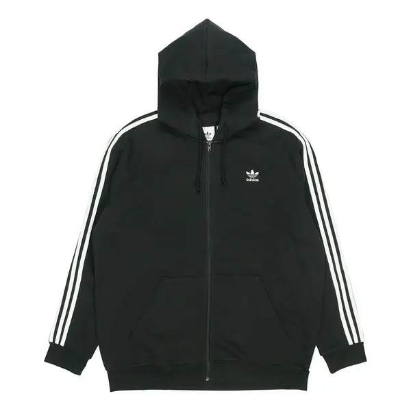 Adidas 3 Stripes Full Zip Hoodie - Black