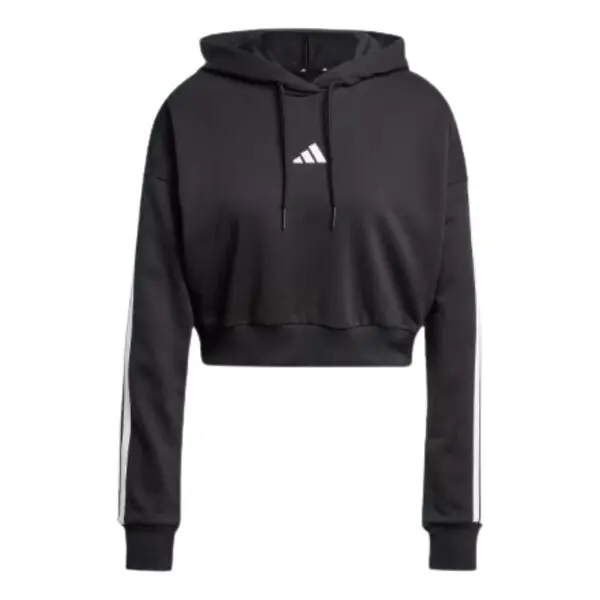 Adidas Essentials 3-stripes Cropped Hoodie - Black