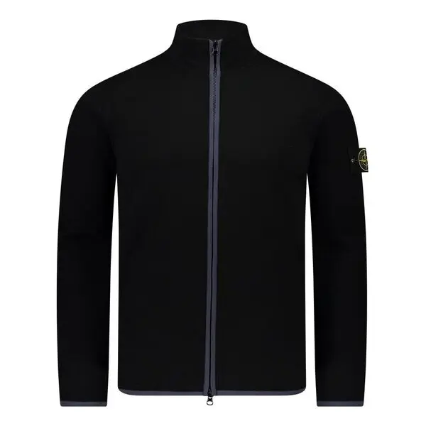 Stone Island Logo Patch Zip-up Fleece Jumper - Black