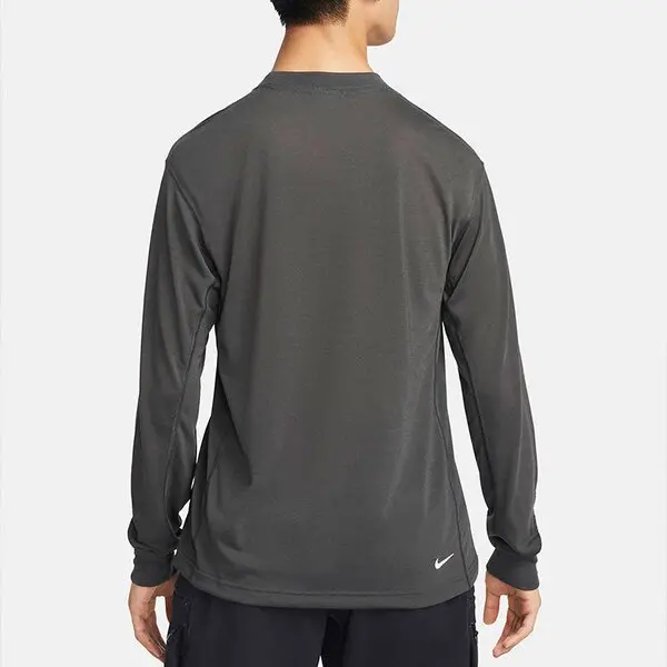 Nike Dri-fit Solid Color Logo Embroidered Casual Round Neck Long Sleeves Black Smoke Gray T-shirt