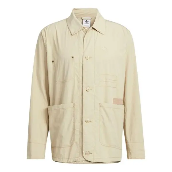 Adidas Originals Solid Color Single Breasted Cargo Jacket Khaki - Default Color