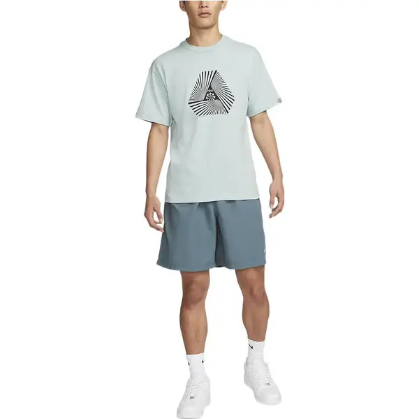 Nike Geometry Pattern Printing Round Neck Pullover Short Sleeve Green T-shirt - Default Colorway