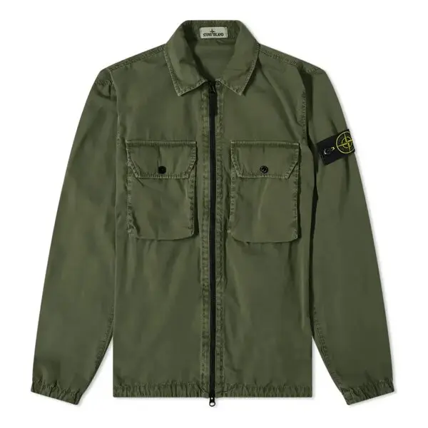 Stone Island 2 Pocket Brushed Cotton Shirt Jacket - Sage