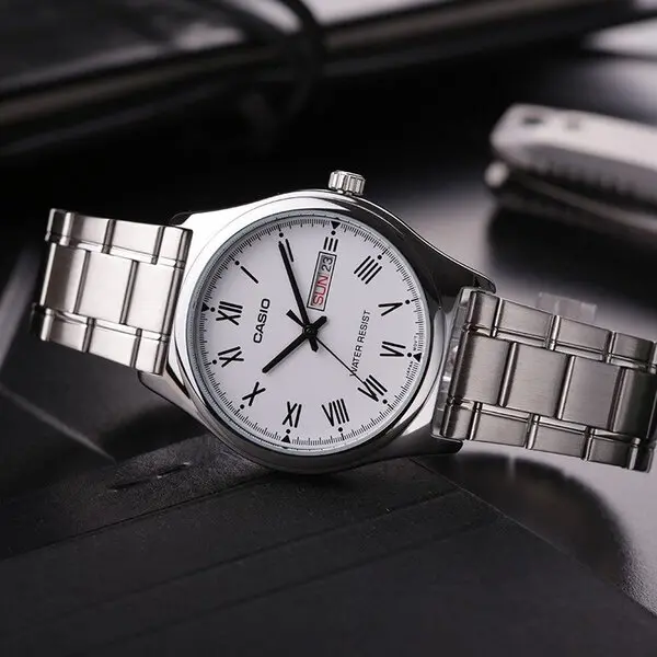 Casio Analog Stainless Steel Watch With Day And Date Display