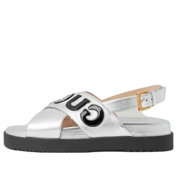 Gucci Sandal With Logo Script - Silver/black
