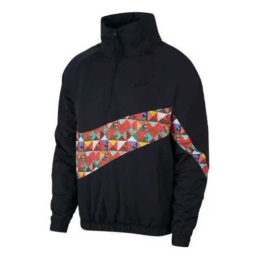 Nike Big Swoosh Logo Contrasting Colors Sports Jacket - Black