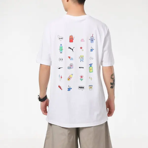 PUMA Sports Alphabet Printing Round Neck Short Sleeve White