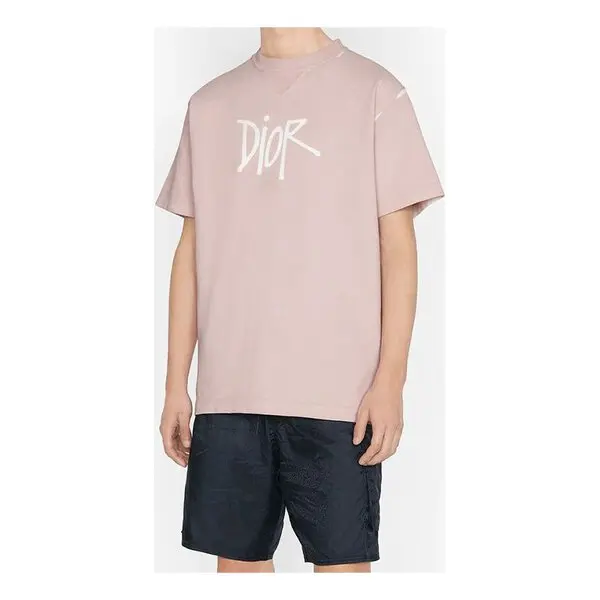 Dior And Shawn Stussy Collaborative Letter Logo Print Oversized Short Sleeve - Pink