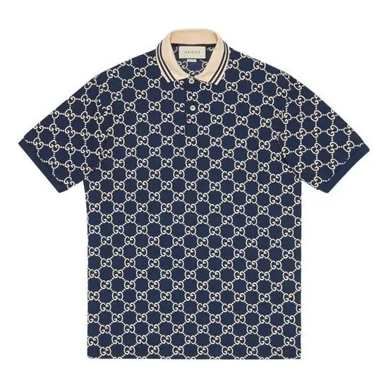 Gucci Full Print Design Short Sleeve Polo Shirt - Blue