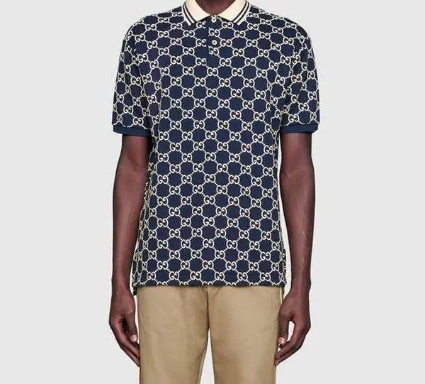 Gucci Full Print Design Short Sleeve Polo Shirt - Blue