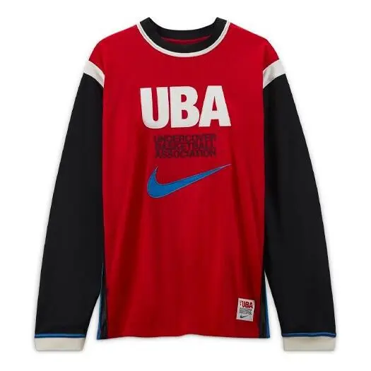 Nike Long-sleeved Basketball Jersey With Contrasting Panels And Graphic Prints - Red