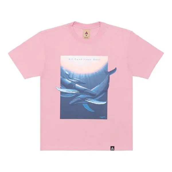 Nike X Wyland Funny Printing Sports Loose Round Neck Short Sleeve T-shirt - Pink