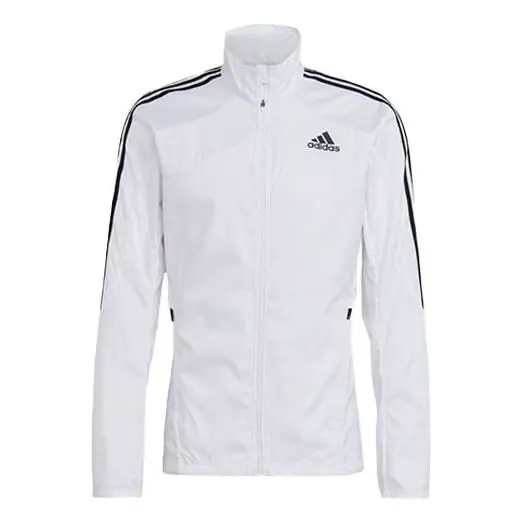 Adidas Marathon Jkt Logo Stripe Stand Collar Jacket - White