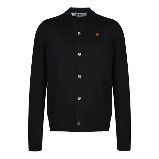 Play Comme Des Garcon Cardigan With Small Red Heart Applique - Black