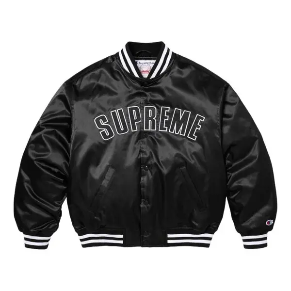 Supreme X Champion Ss26 Satin Varsity Jacket - Black