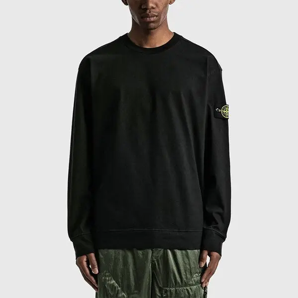 Stone Island Logo Patch Long Sleeve T-shirt - Black