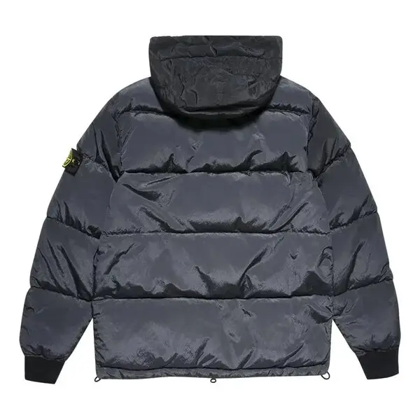Stone Island Nylon Badge Logo Hooded Down Jacket - Navy