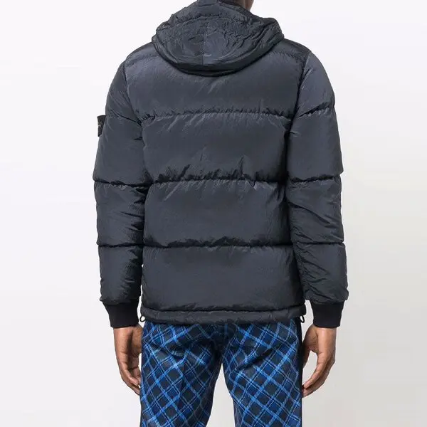 Stone Island Nylon Badge Logo Hooded Down Jacket - Navy