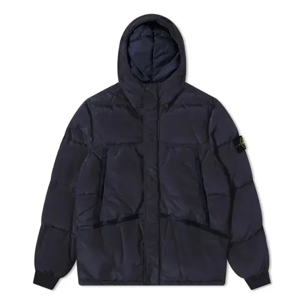 Stone Island Nylon Badge Logo Hooded Down Jacket - Navy