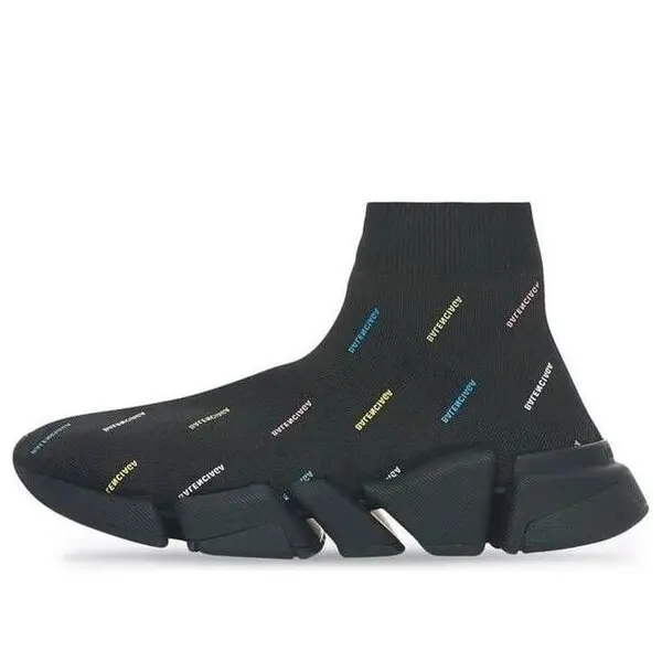 Balenciaga Speed 2.0 Sneakers 'recycled Knit Black With Multicolor Allover Logo - Black/multicolors
