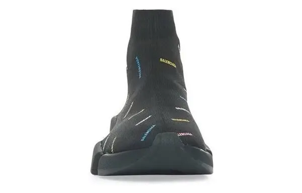 Balenciaga Speed 2.0 Sneakers 'recycled Knit Black With Multicolor Allover Logo - Black/multicolors