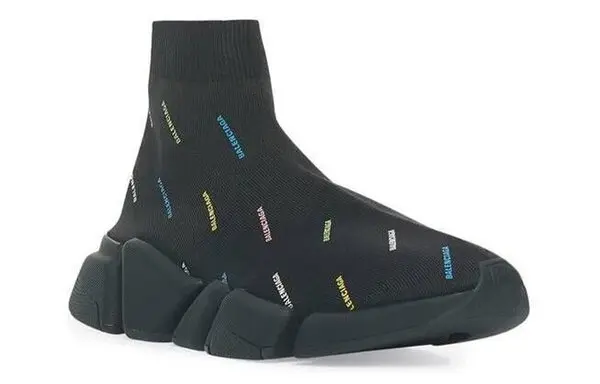 Balenciaga Speed 2.0 Allover Logo Knit Sneakers - Black/multicolors
