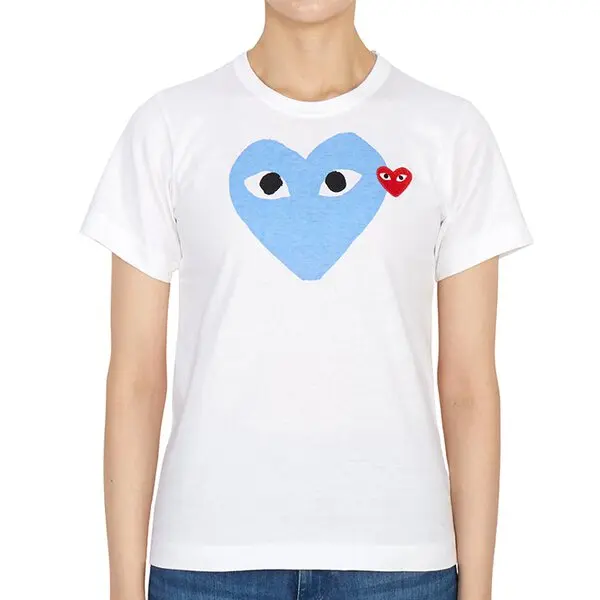 Play Comme Des Garcon T-shirt With Colored Heart Appliqu - White