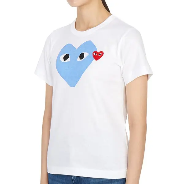 Play Comme Des Garcon T-shirt With Colored Heart Appliqu - White