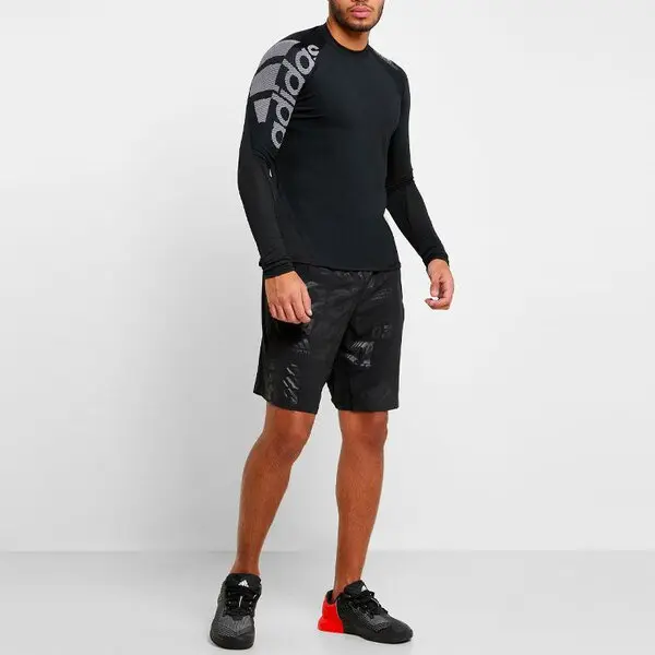 Adidas Logo Printing Round Neck Pullover Long Sleeves Black T-shirt