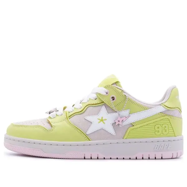 A BATHING APE Sk8 Sta Leather Low Top Sneakers - Yellow/white/pink