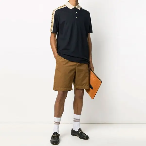 Gucci Interlock Double G Stripe Polo Shirt Navy Blue