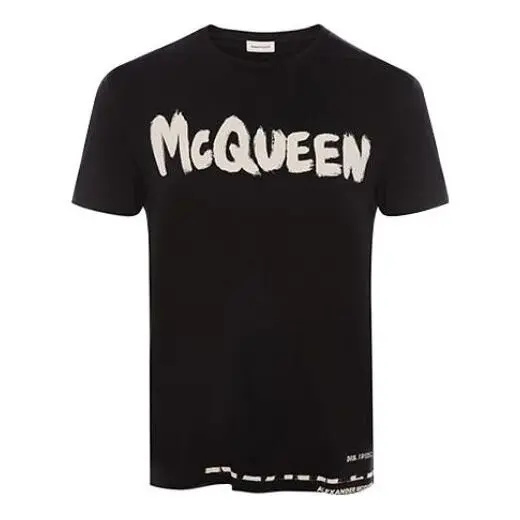 Alexander McQueen Short Sleeve Knit With Logo Detail - Black