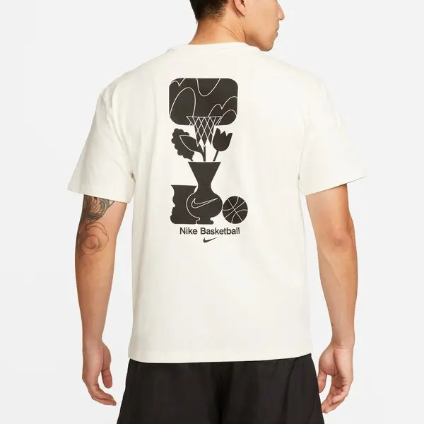 Nike Loose Pattern Printing Round Neck Casual Loose Short Sleeve Creamy White