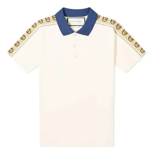Gucci Interlock Double G Stripe Short Sleeve Polo Shirt White - Ivory