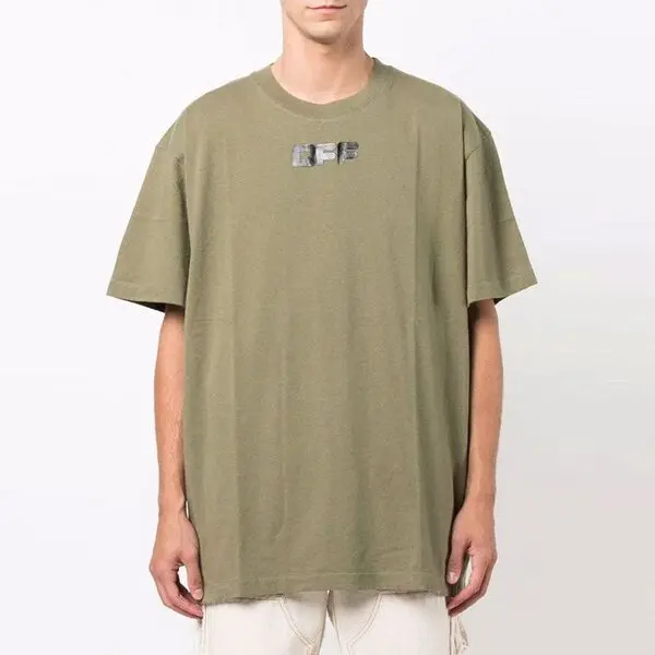 Off-White Logo Printing Round Neck Pullover Short Sleeve Loose Version Green