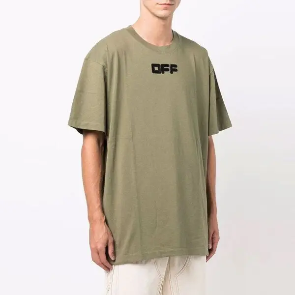 Off-White Logo Printing Round Neck Pullover Short Sleeve Loose Version Green