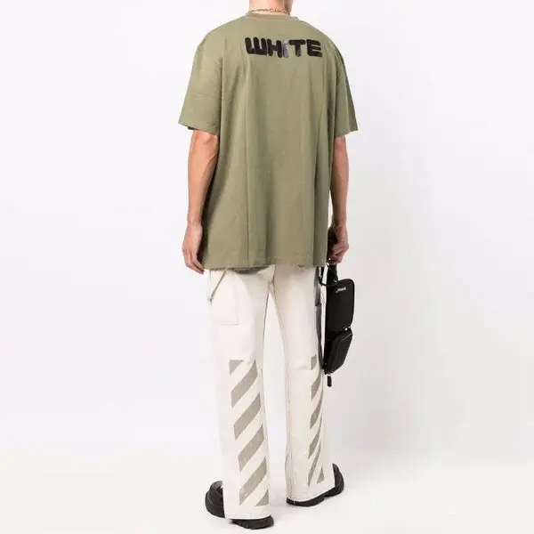 Off-White Logo Printing Round Neck Pullover Short Sleeve Loose Version Green