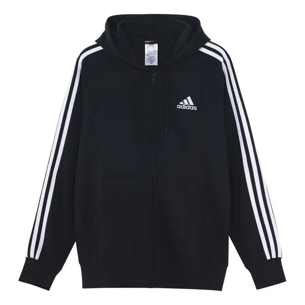 Adidas Training Zip-up Hooded Jacket With Signature Stripes