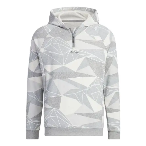 Adidas Geometric Half-zip Long Sleeve Hoodie - White/grey