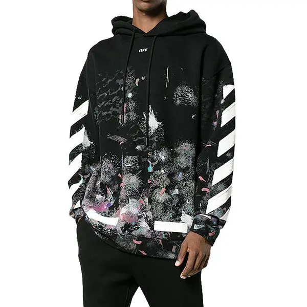 Off-White Diagonal Stripes Loose Cotton Hoodie