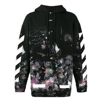 Off-White Diagonal Stripes Loose Cotton Hoodie - Black/multi-color