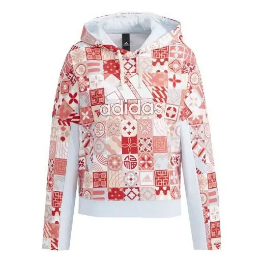 Adidas Full Print Athleisure Casual Sports Hooded Pullover Hoodie - Red