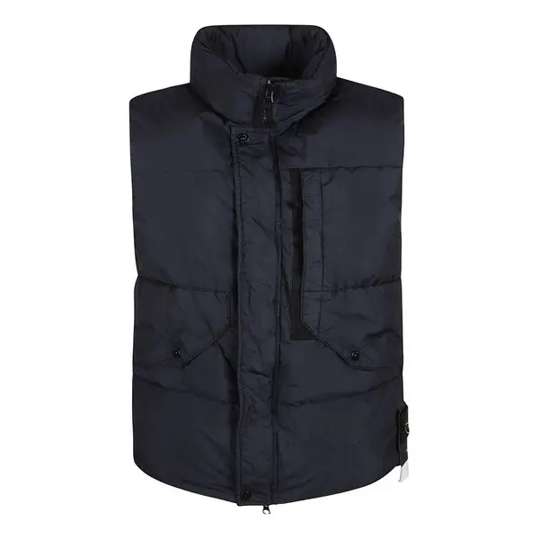 Stone Island Logo Patch High-neck Padded Vest - Navy