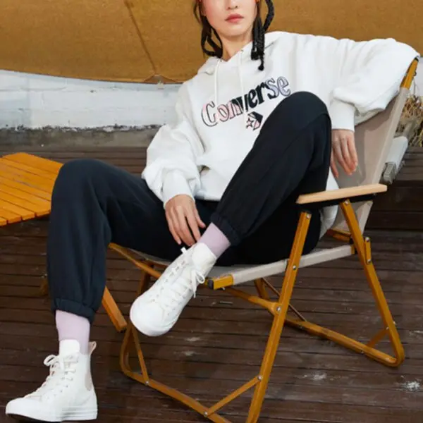 CONVERSE Logo Embroidered Fleece Hoodie